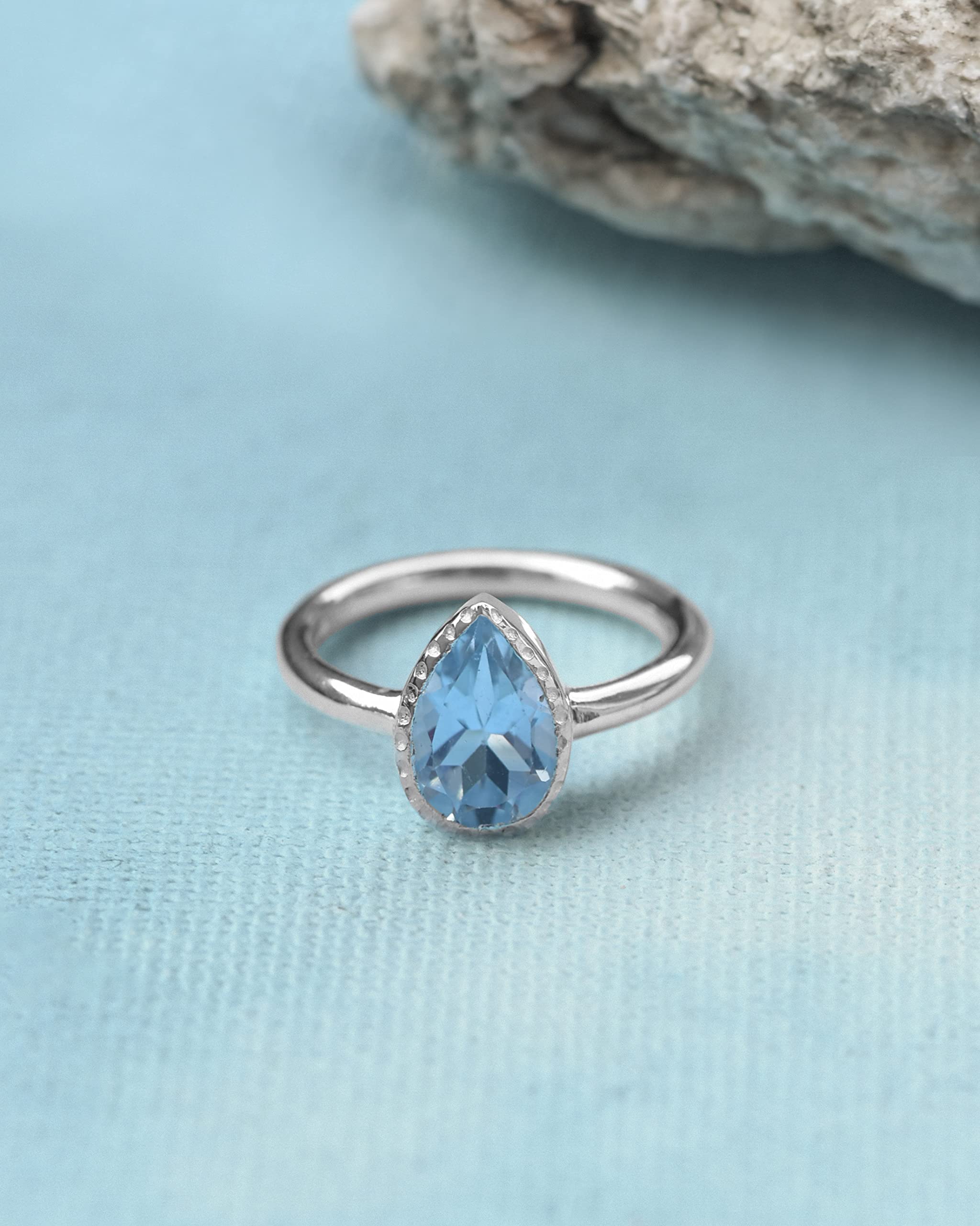 YoTreasure 10x7 MM Blue Topaz Solitaire 925 Sterling Silver Ring