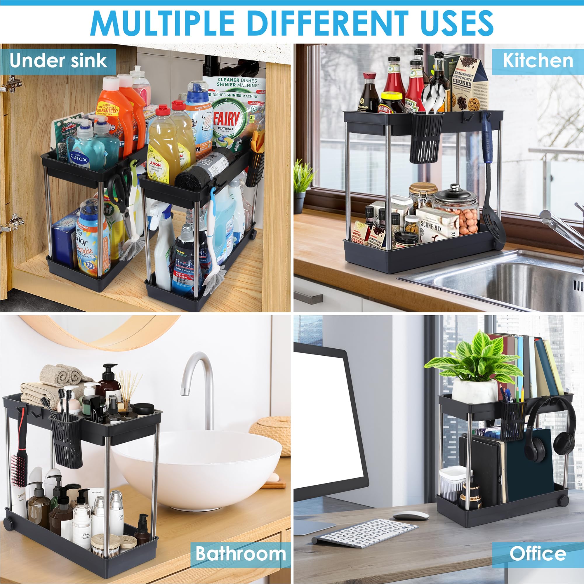 Under Sink Organization and Storage 3-Pack Bundle β 2 Two Tier Organizers and 1 Pan Organizer Rack β Organize your Kitchen, Cabinet and Under Sink Area
