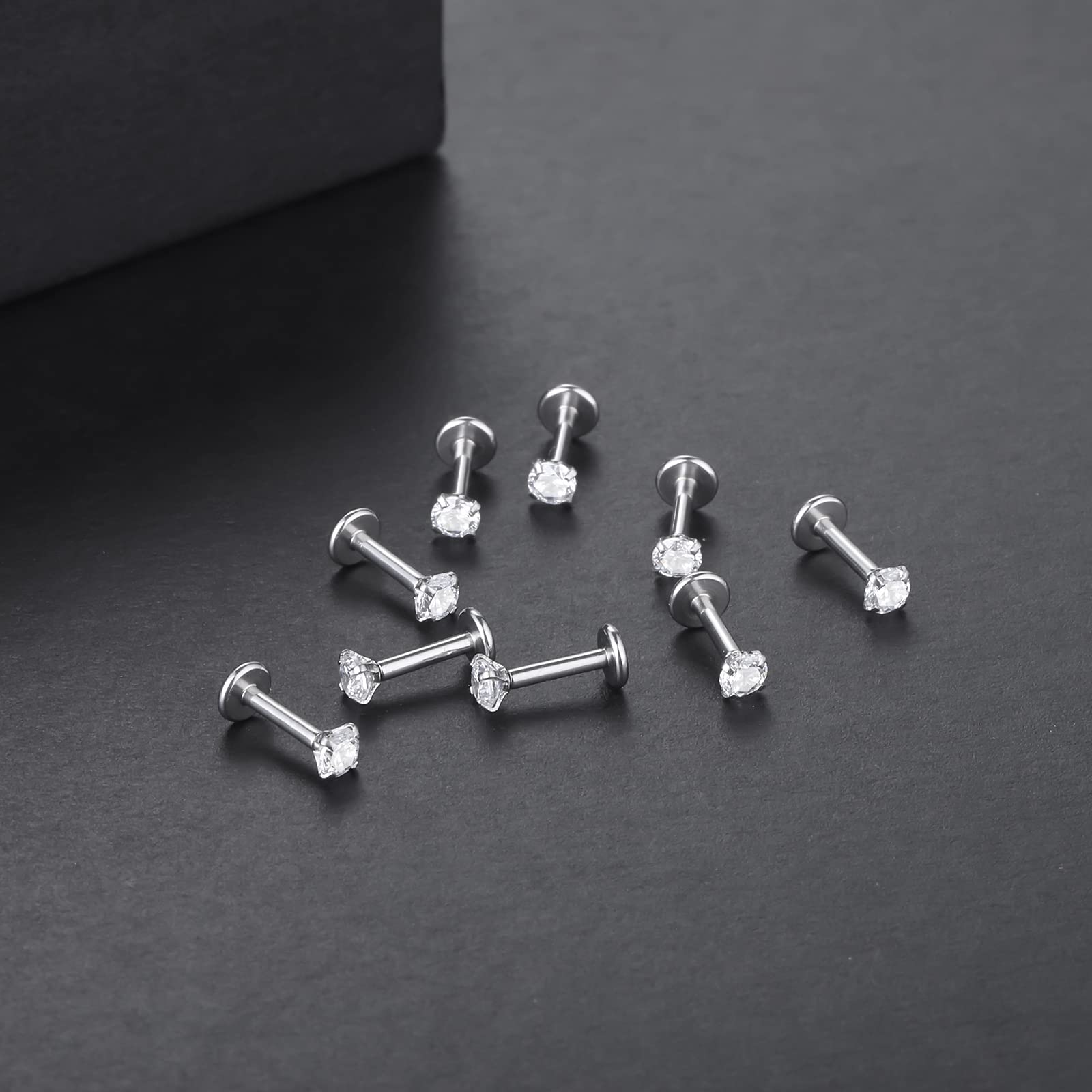 Xpircn 16G Labret Monroe Lip Rings Helix Tragus Earring Studs Piercing Jewelry 9-18PCS (16Gx10mm, Rose Gold, 18PCS)