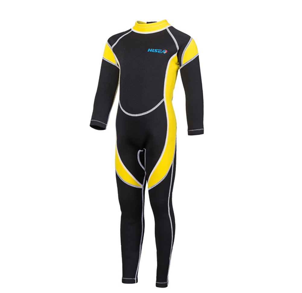 SailBee 2MM Neoprene One Piece Full Wetsuits for Kids Boys Girls Back Zipper Swimsuit UV Protection (M016 Yellow, Size 14)