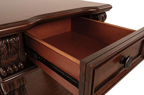 Signature Design by Ashley Alymere Traditional Square End Table, Hand-Finished with 1 Storage Drawer, Dark Brown