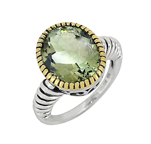 YoTreasure 12x14 MM Oval Green Amethyst Chunky Ring 18kt Gold Over .925 Silver