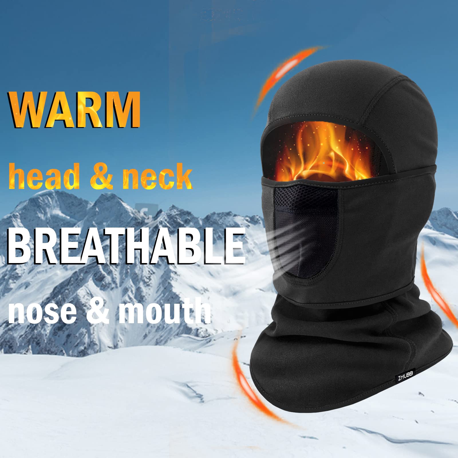 ZMUBB Balaclava Ski Mask with Warm Fleece & Breathable Mesh,Winter Face Mask for Skiing,Snowboarding,Motorcycling Black