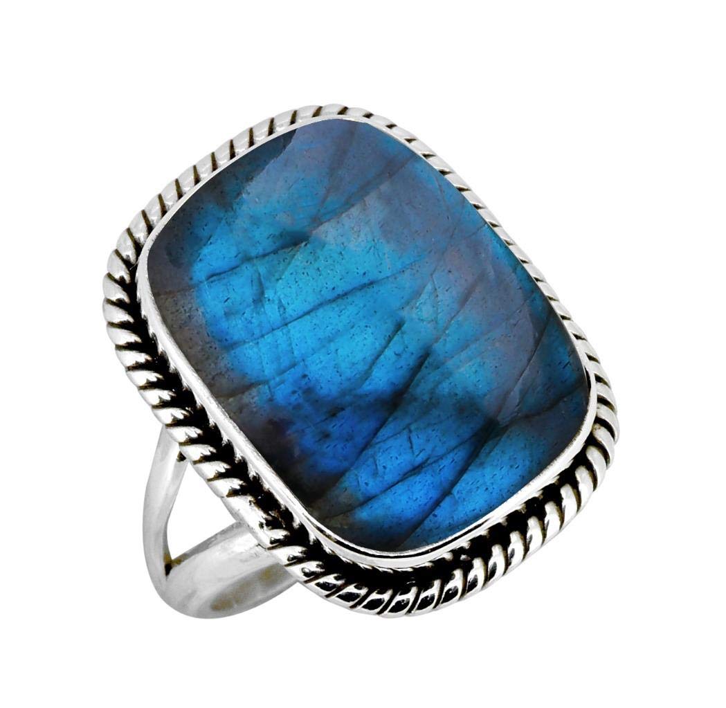 YoTreasure 13x18 MM Labradorite Chunky Ring .925 Sterling Silver Jewelry