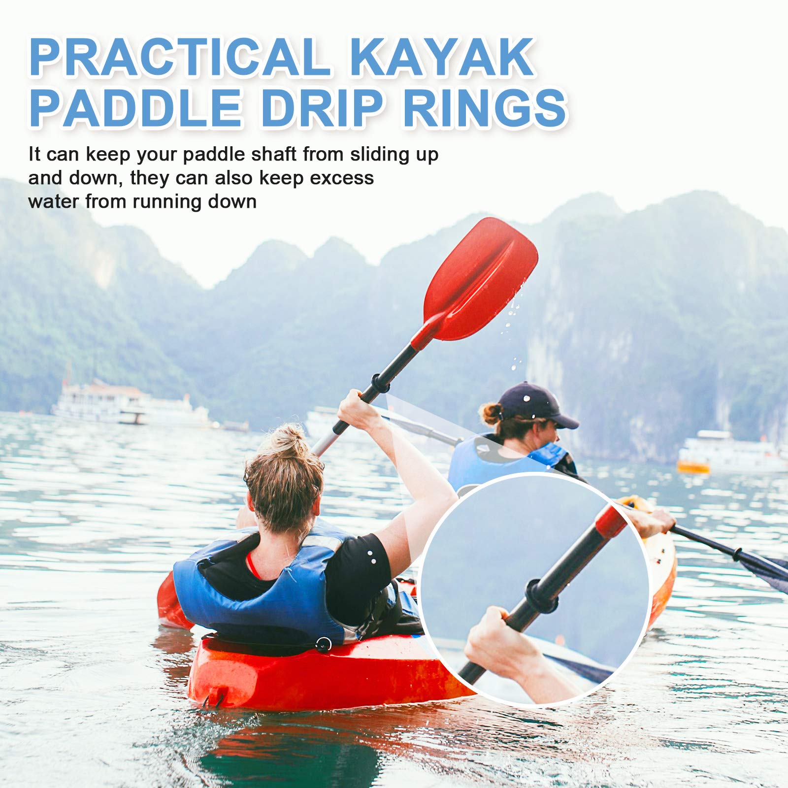 Tallew 8 Pieces Kayaking Accessories Include 4 Pieces Universal Kayak Scupper Plugs Canoe Drain Holes Stopper Bung and 4 Pieces Universal Kayak Paddle Drip Rings