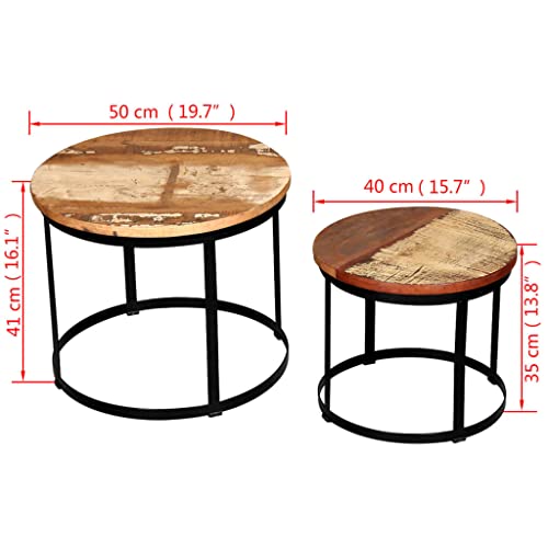 QJBSAVVA Two Piece Coffee Table Set Solid Reclaimed Wood Round 15.7"/19.7",Industrial Tables Floor Standing Table Cocktail Table Suitable for Meeting Rooms, Reception Rooms, Offices