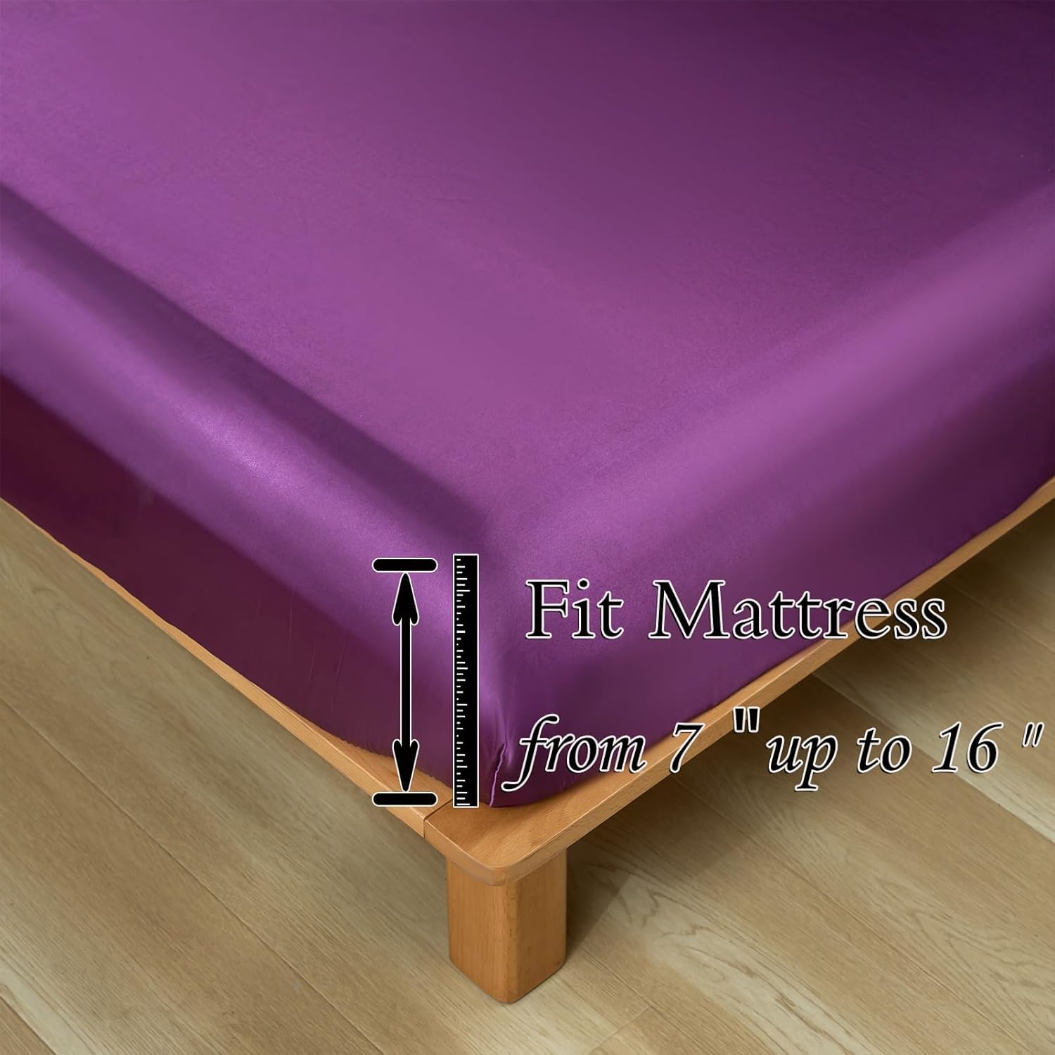Revdomfly 4 Pcs Full Size Luxury Silky Soft Purple Satin Sheet Set,1 Premium Moisture Wicking Fitted Sheet Fits Up to 16 Inches Deep Pocket + 1 Flat Sheet + 2 Pillowcases(Purple, Full)