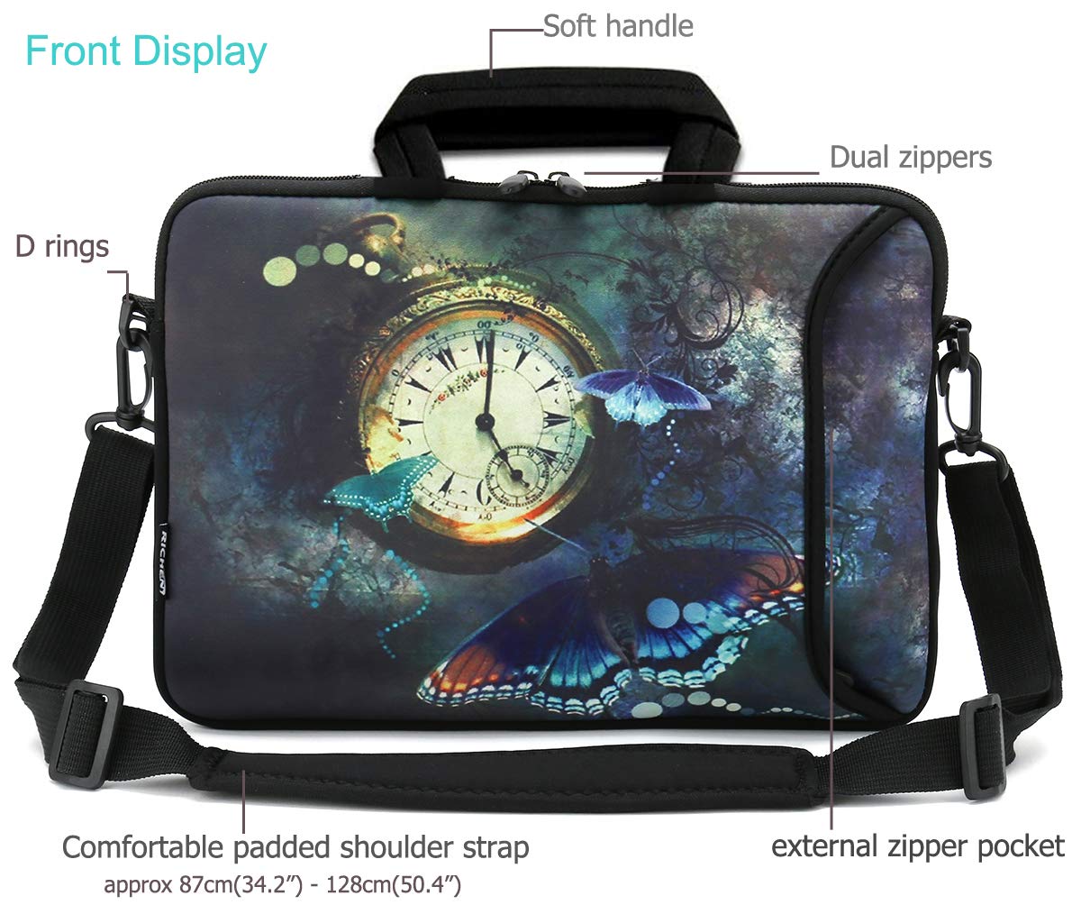 RICHEN 17 inch Laptop Shoulder Bag Carrying Case PC Cover Pouch with Handle Fits 15.6/16/17/17.3/17.4 inch Notebook (16-17.3 inch, Clock & Butterfly)