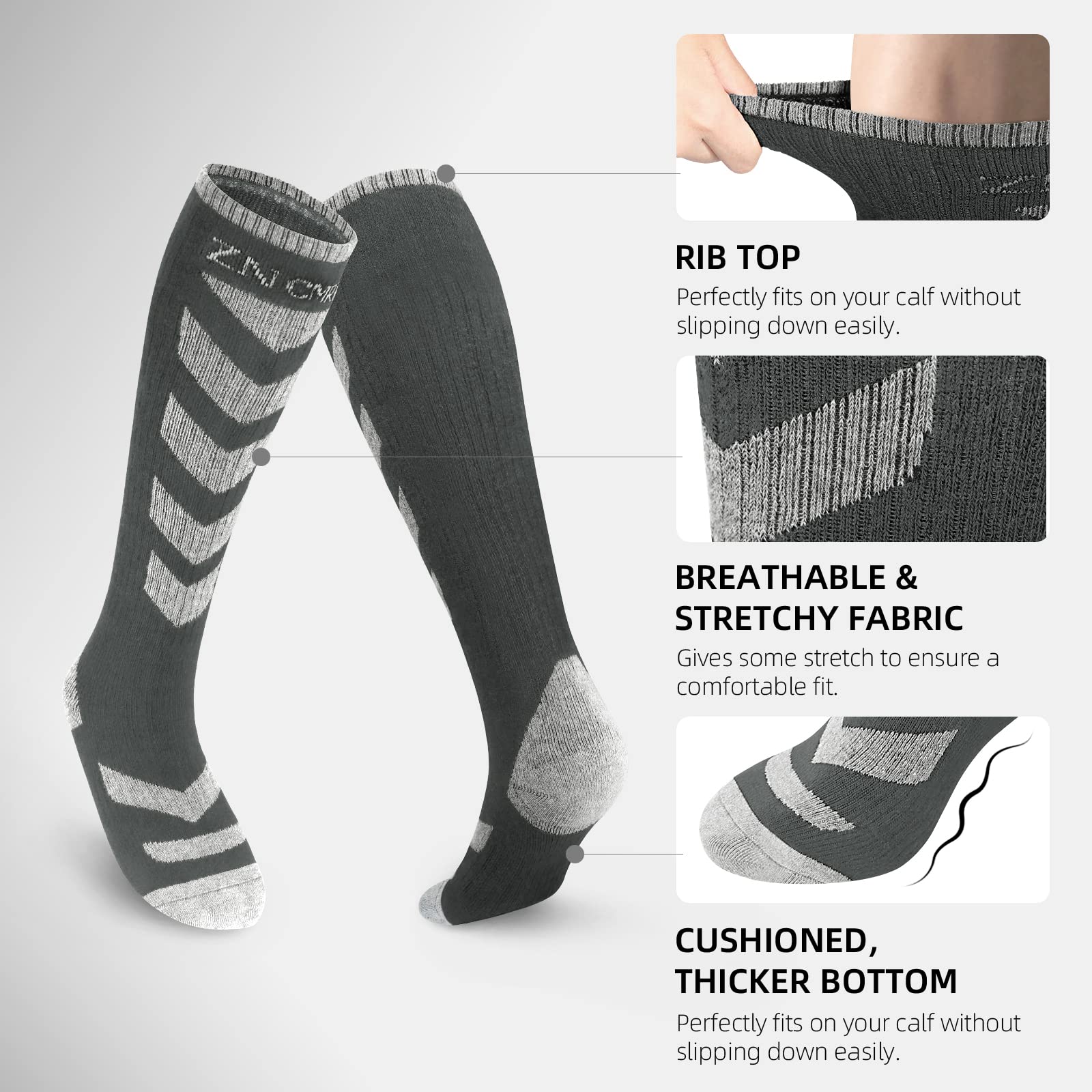 ZNCMRR 3 Pack Thermal Socks for Men Compression Socks Boot Socks Warm Socks Thick Ski Socks for Cold Weather (grey)