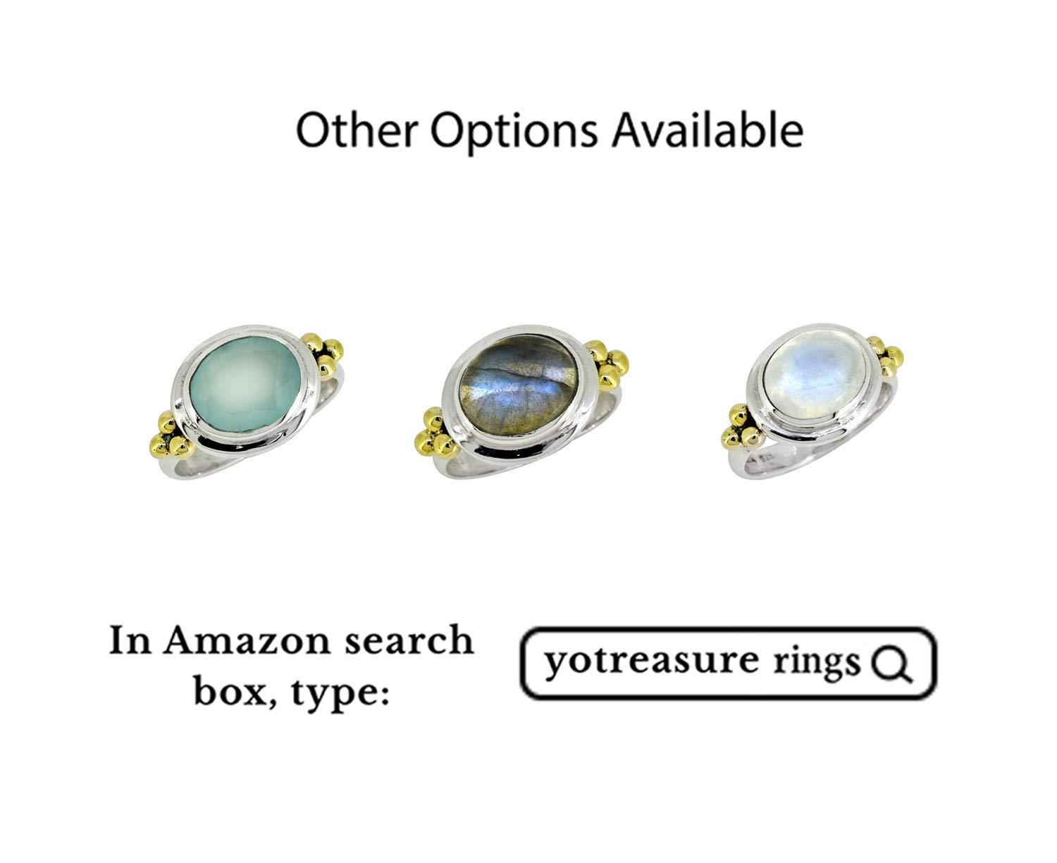 YoTreasure Aqua Chalcedony 925 Sterling Silver Ring with Brass Accents