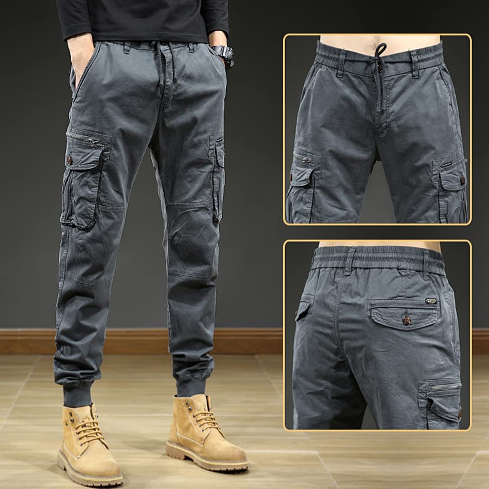 SKYSTINGERX Men's Casual Cargo Pants Military Army Camo Combat Work Pants Slim Fit with Pockets Stretch Outdoor Jogger (30, grey-17)