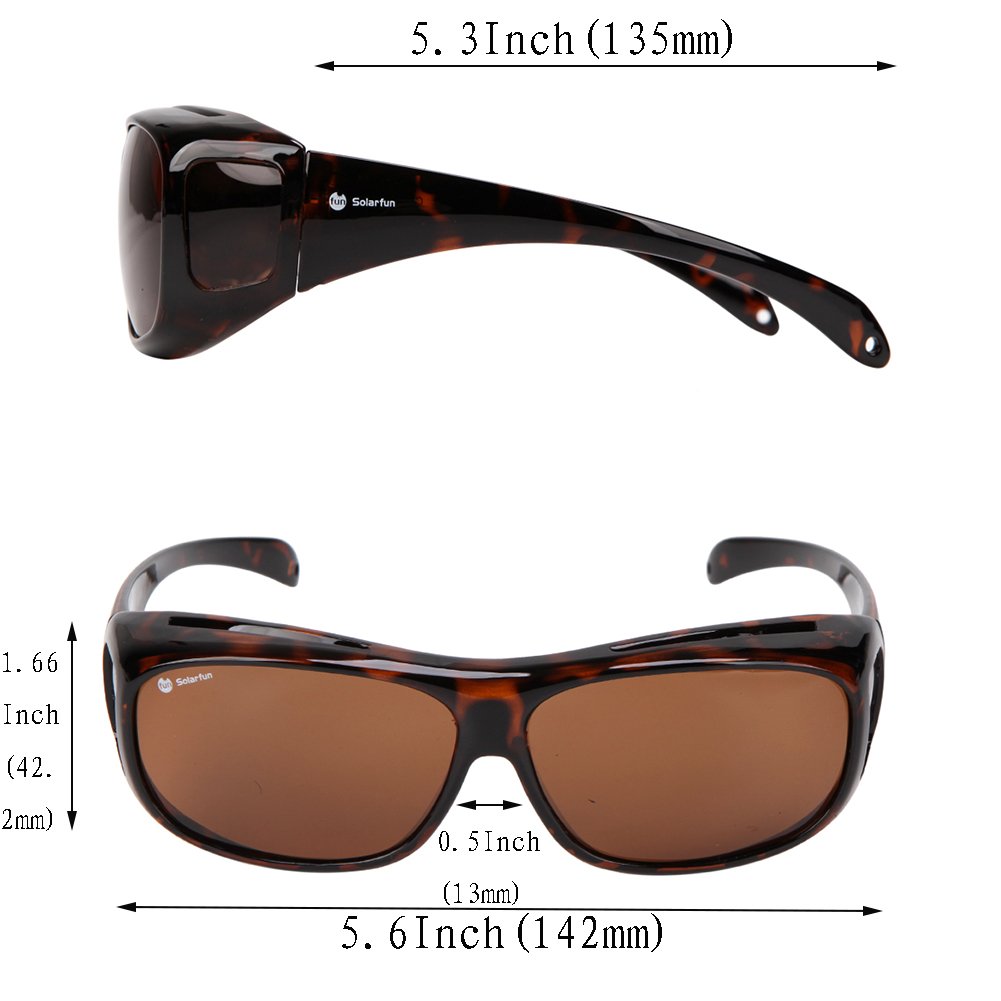 Solarfun Polarized Fit Over Glasses Sunglasses Wrap Around Solar Reduce Shield for Men and Women's Driving, Brown