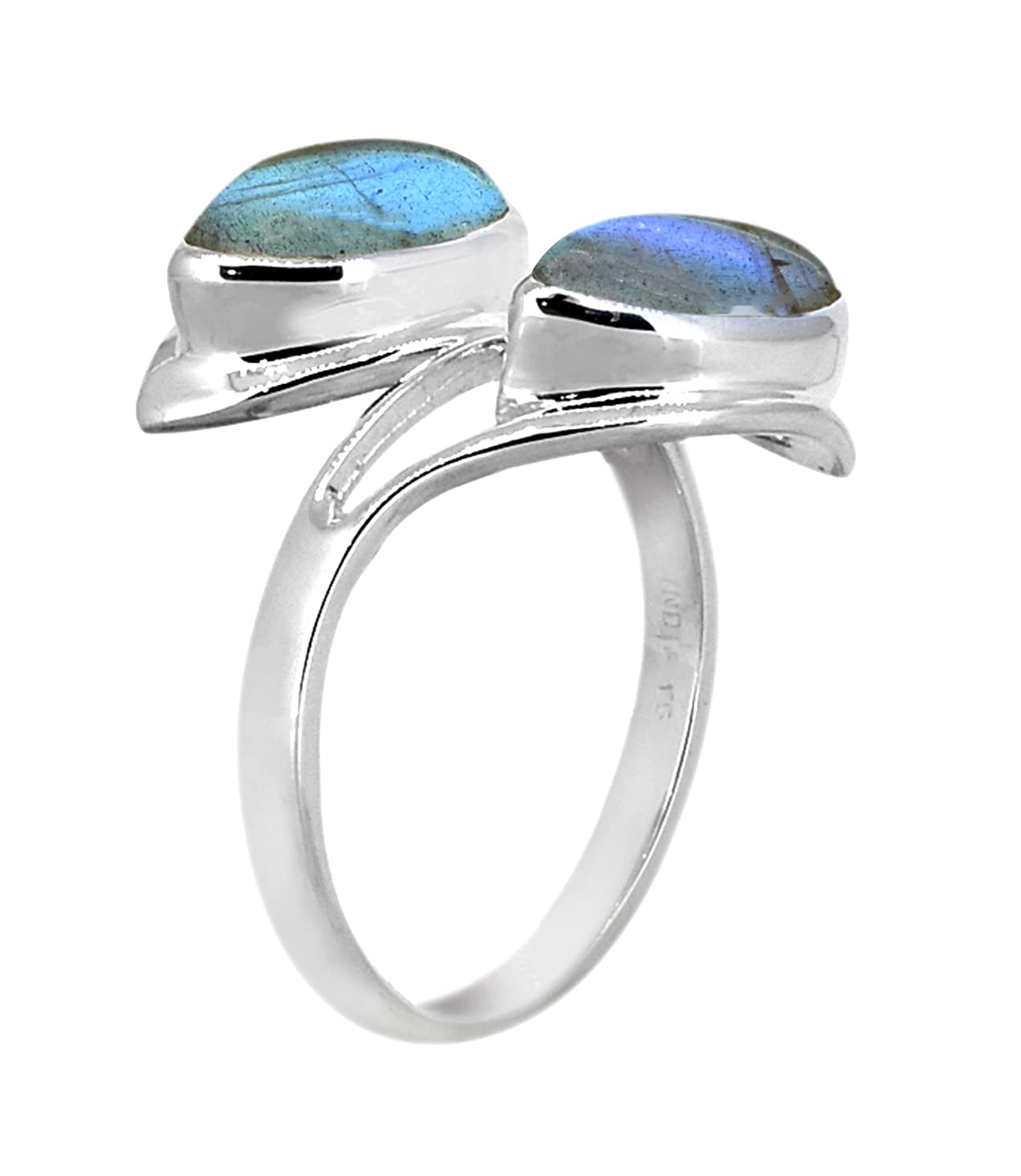 YoTreasure Blue Labradorite Solid 925 Sterling Silver Bypass Ring Gemstone Jewelry
