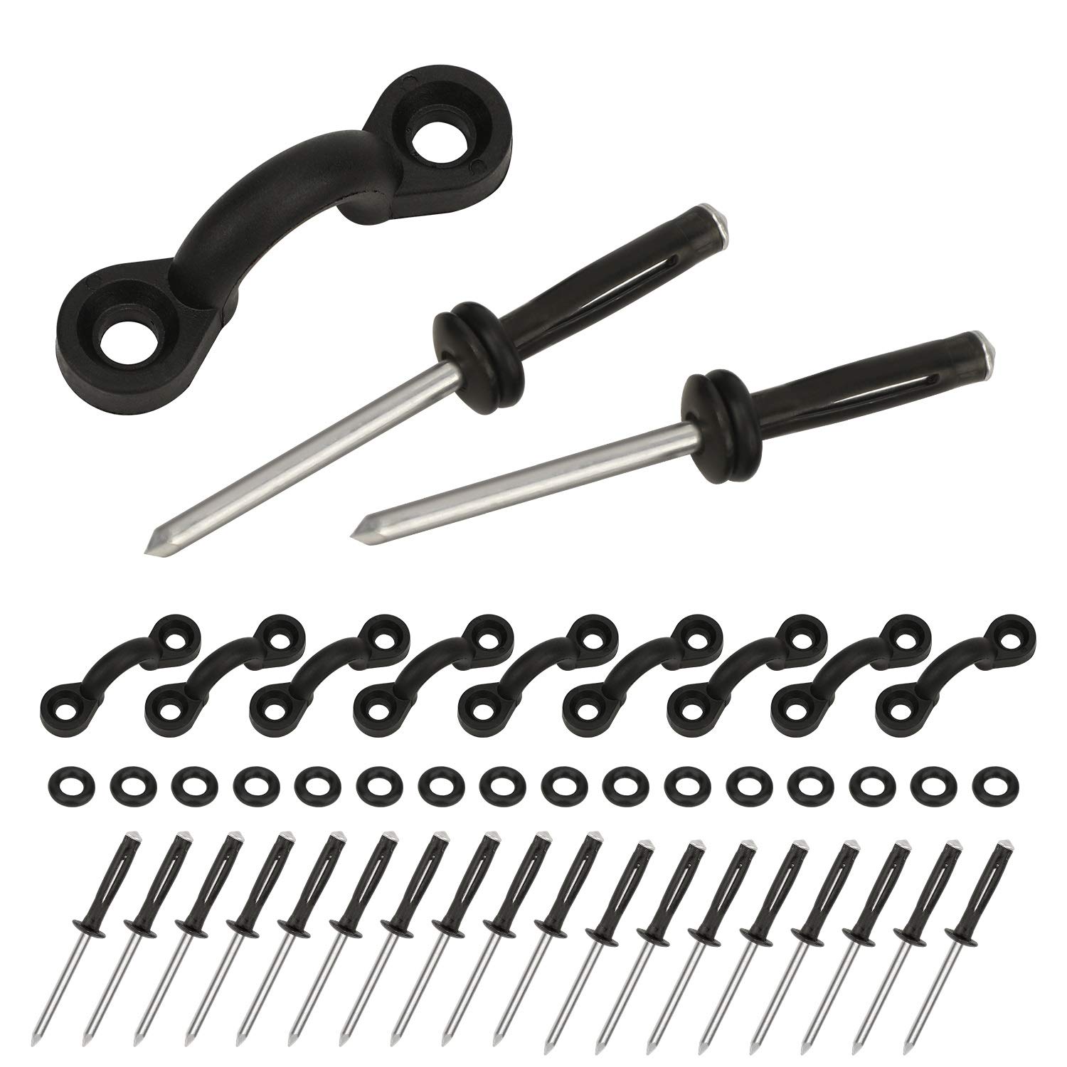 QKURT 10 PCS Kayak Pad Eye Kit, Kayak Nylon Bungee Deck Loop with Rivets Kayak Pad Eye Tri-Grip Rivet Kit for Kayaks (Black)