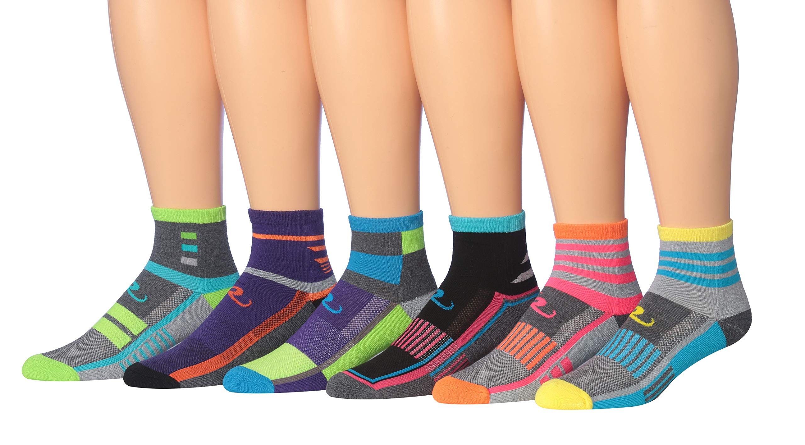 RONNOX Women's 12-Pairs Running & Athletic Sports Performance Ankle/Quarter Socks, RQ13-AB-SM