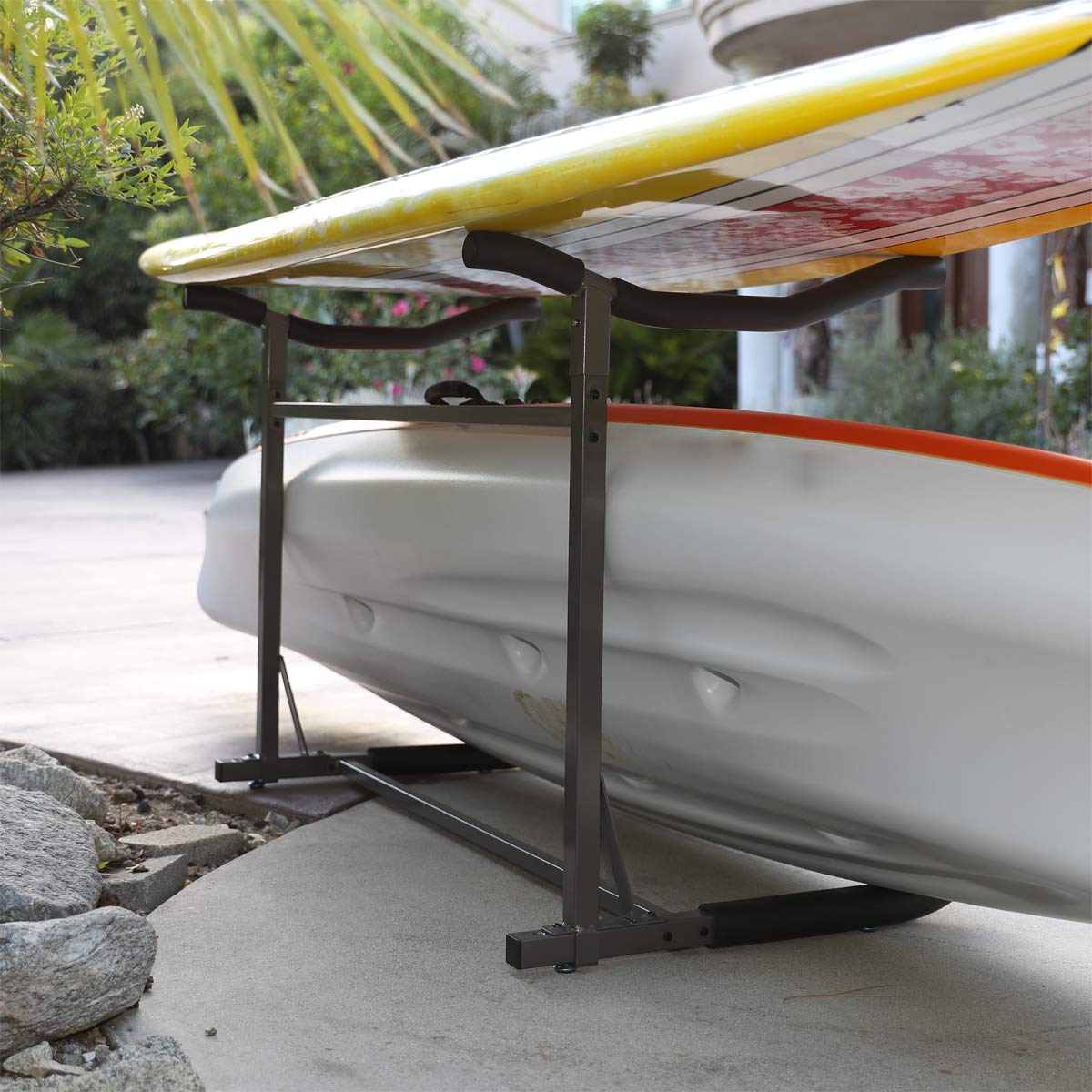 SPAREHAND Hybrid Kayak/SUP Heavy Duty Freestanding Storage Rack - 2 Tier Kayak Storage Rack - Garage Storage for Fishing Kayaks
