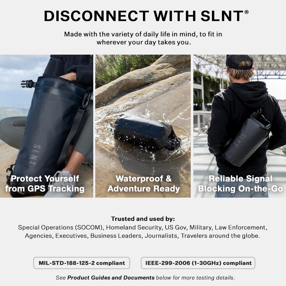 Silent Pocket SLNT Waterproof Faraday Dry Bag Military-Grade Nylon 5 Liter Faraday Bag - RFID Signal Blocking Dry Bag/Waterproof Backpack Protects Electronics from Water, Spying, Hacking
