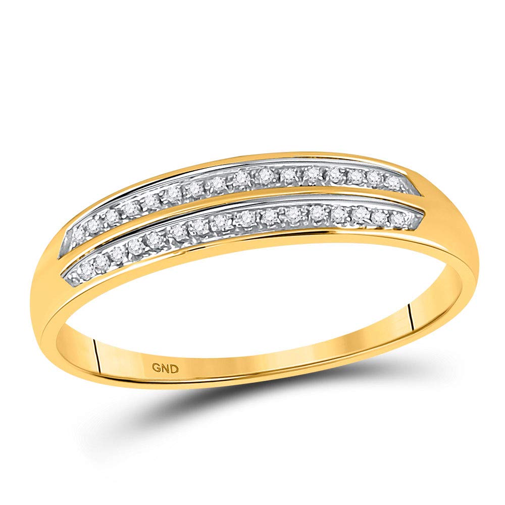 Sizes - L = 7, M = 9.5 - 10K Yellow Two Tone Gold Round Diamond Trio Three Ring Set - Matching His and Hers Engagement Ring & Wedding Bands - Micro Pave Marquise Center Setting Shape (.28 cttw.) - Please use drop down menu to select your desired ring size