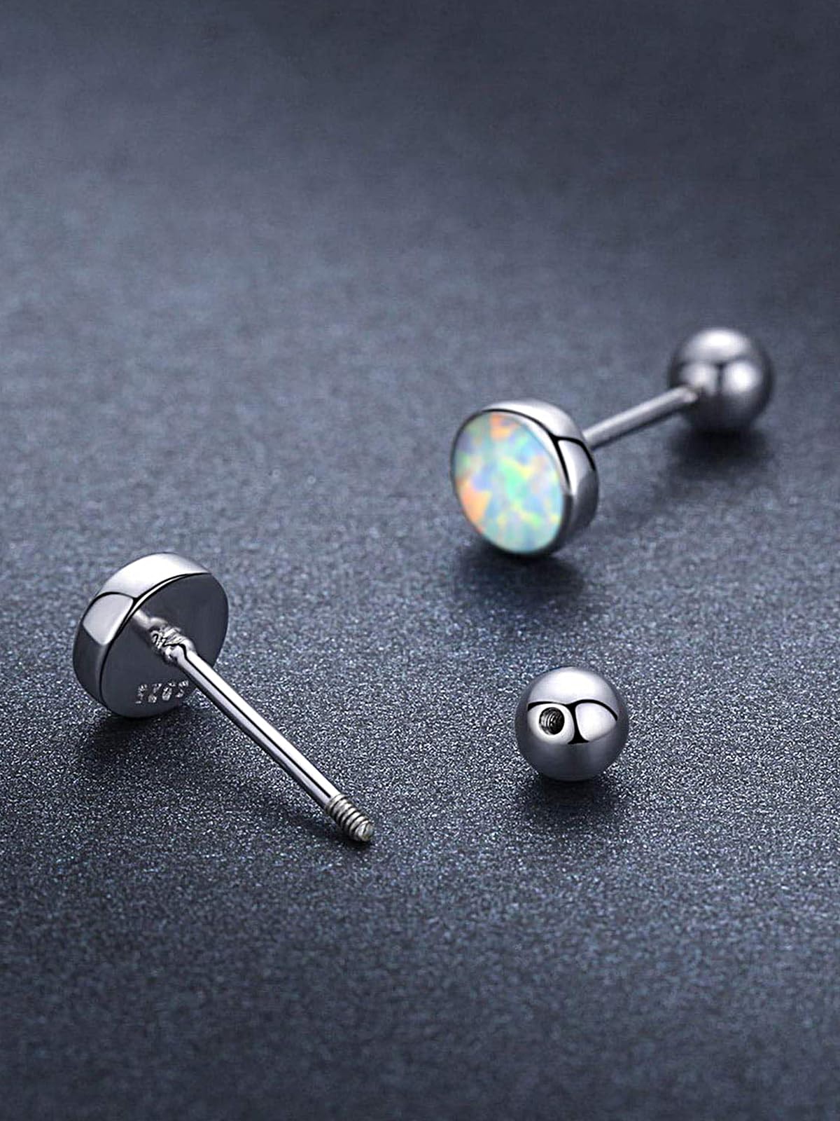 TANGPOET White Fire Opal Studs Screw Back Earrings for Women Sterling Silver Hypoallergenic Twist Back Earrings for Sensitive Ear Jewelry Birthday Gifts