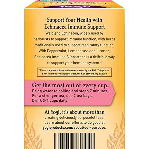 Yogi Tea - Echinacea Immune Support (6 Pack) - Supports Immune Function with Elderberry and Mullein - Caffeine Free - 96 Organic Herbal Tea Bags