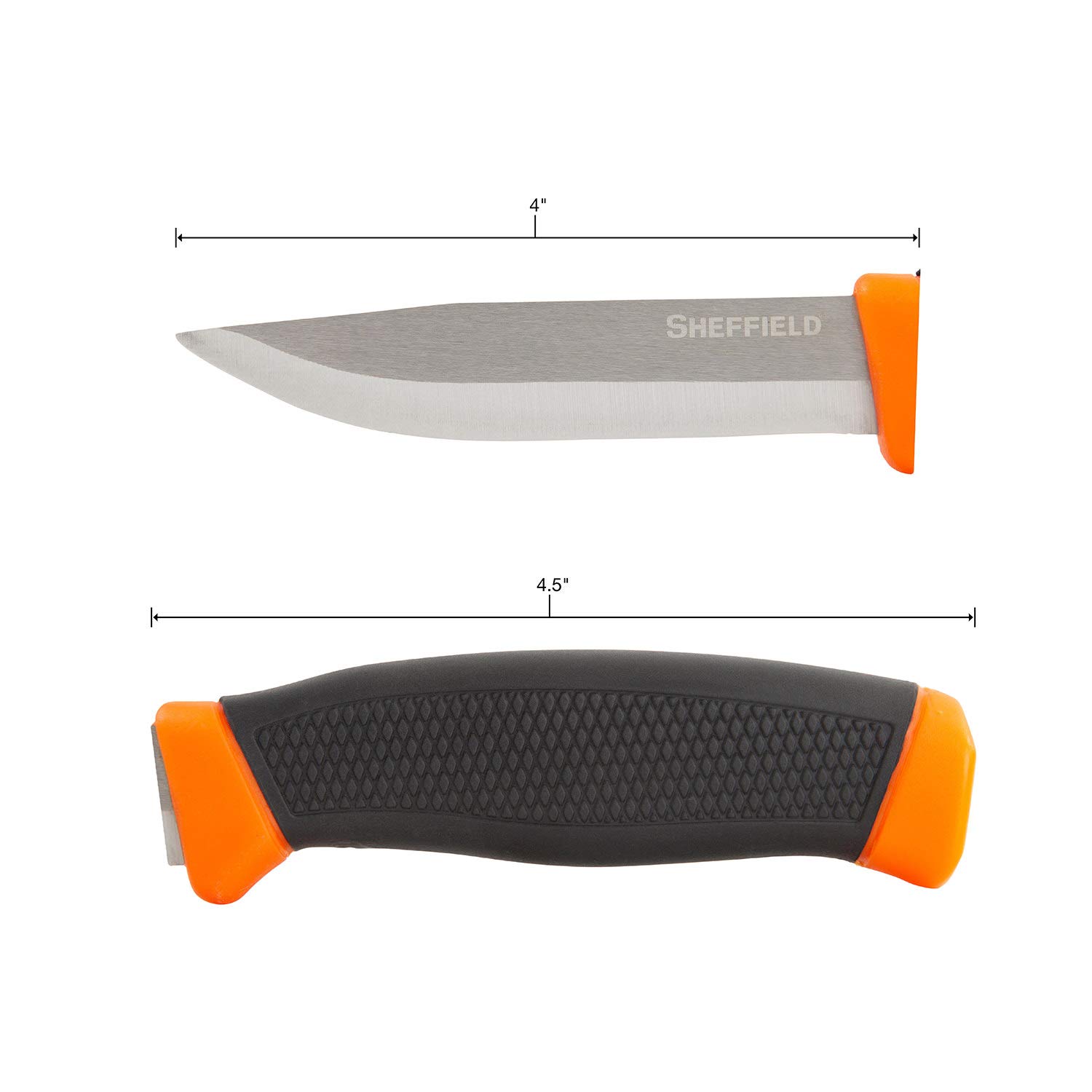 Sheffield 12182 Cervus 4 Inch Drop Point Fixed Blade Full Tang Hunting Knife with Sheath, Slip Resistant ABS Handle, Hunting, Skinning, Fishing & More