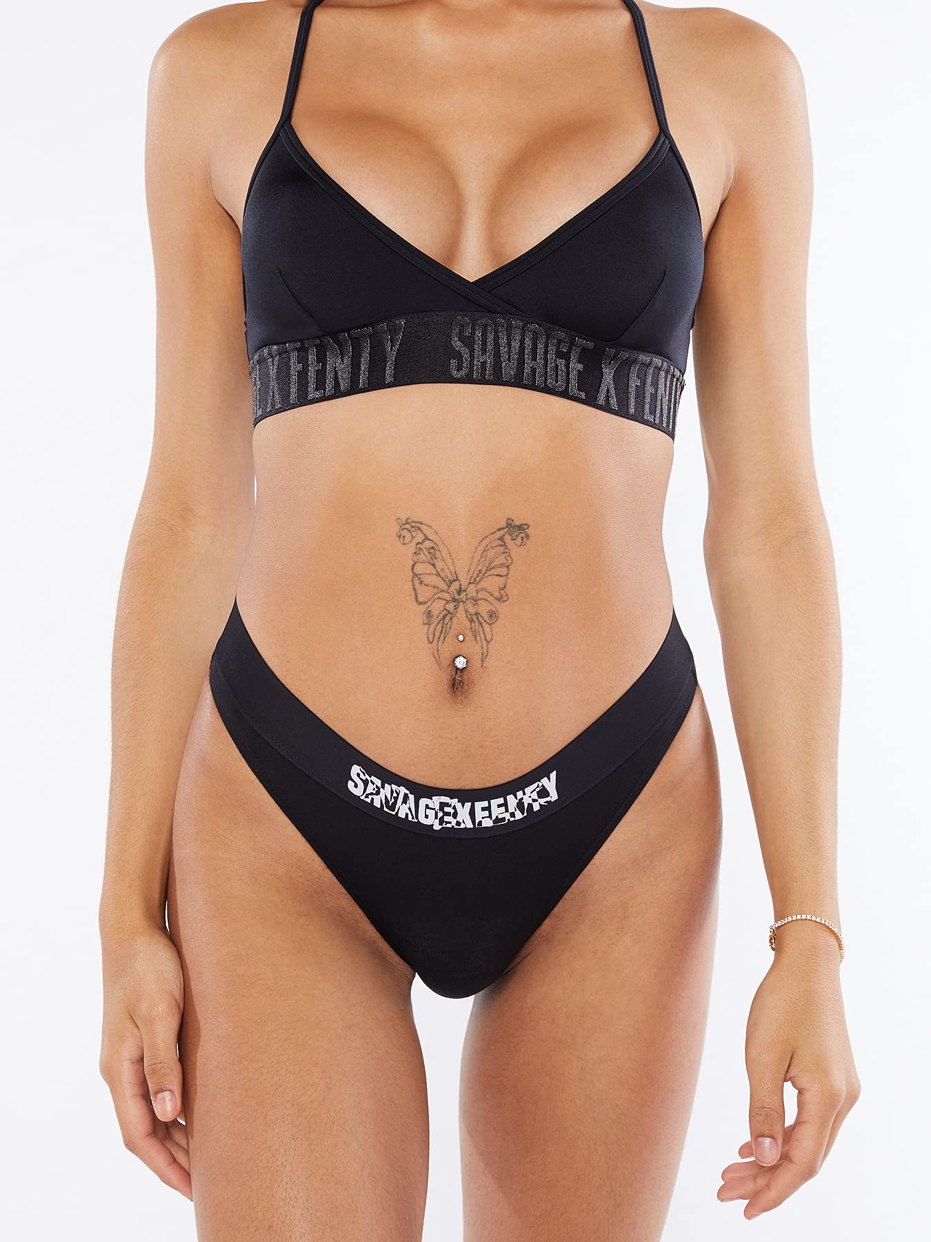 Savage X Fenty, Women's, Showgirl High-Leg Bikini, Caviar, 3X