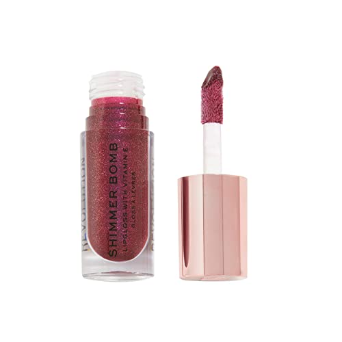 Revolution Shimmer Bomb Lip Gloss, Lip Tint Infused With Vitamin E, Shimmery Finish, Comes In 6 Colors, Gleam