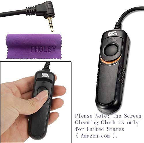 Pixel Remote Shutter Cable E3 Compatible with Canon, Pentax, Contax, Sigma Cameras with Pholsy Screen Cleaning Cloth, Replaces RS-60E3