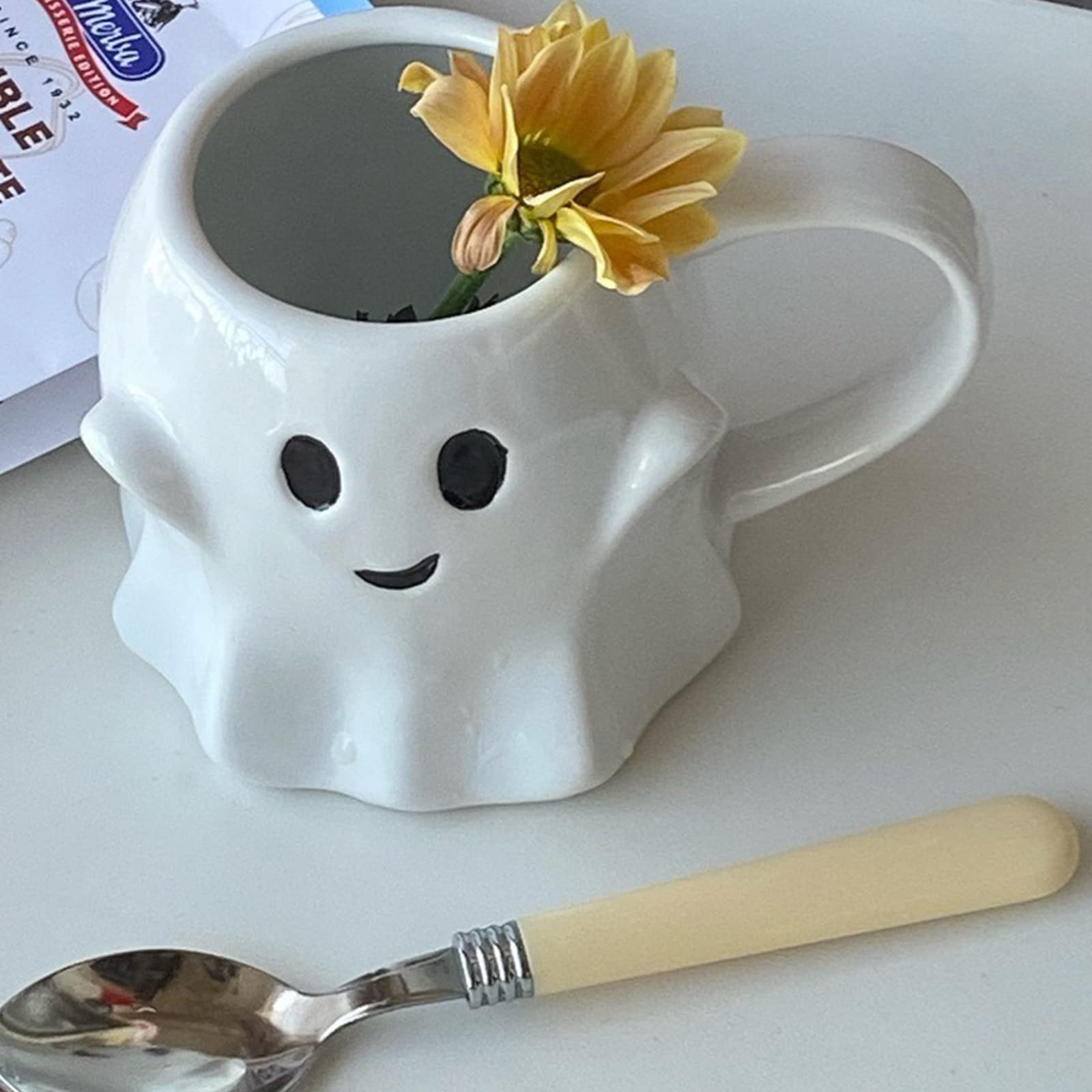 TOKZON Ghost Mug, Halloween Coffee Mug, Cute Ghost Coffee Mug, Ghost Halloween Ceramic Coffee Mug, 14 Fl Oz (1pcs)