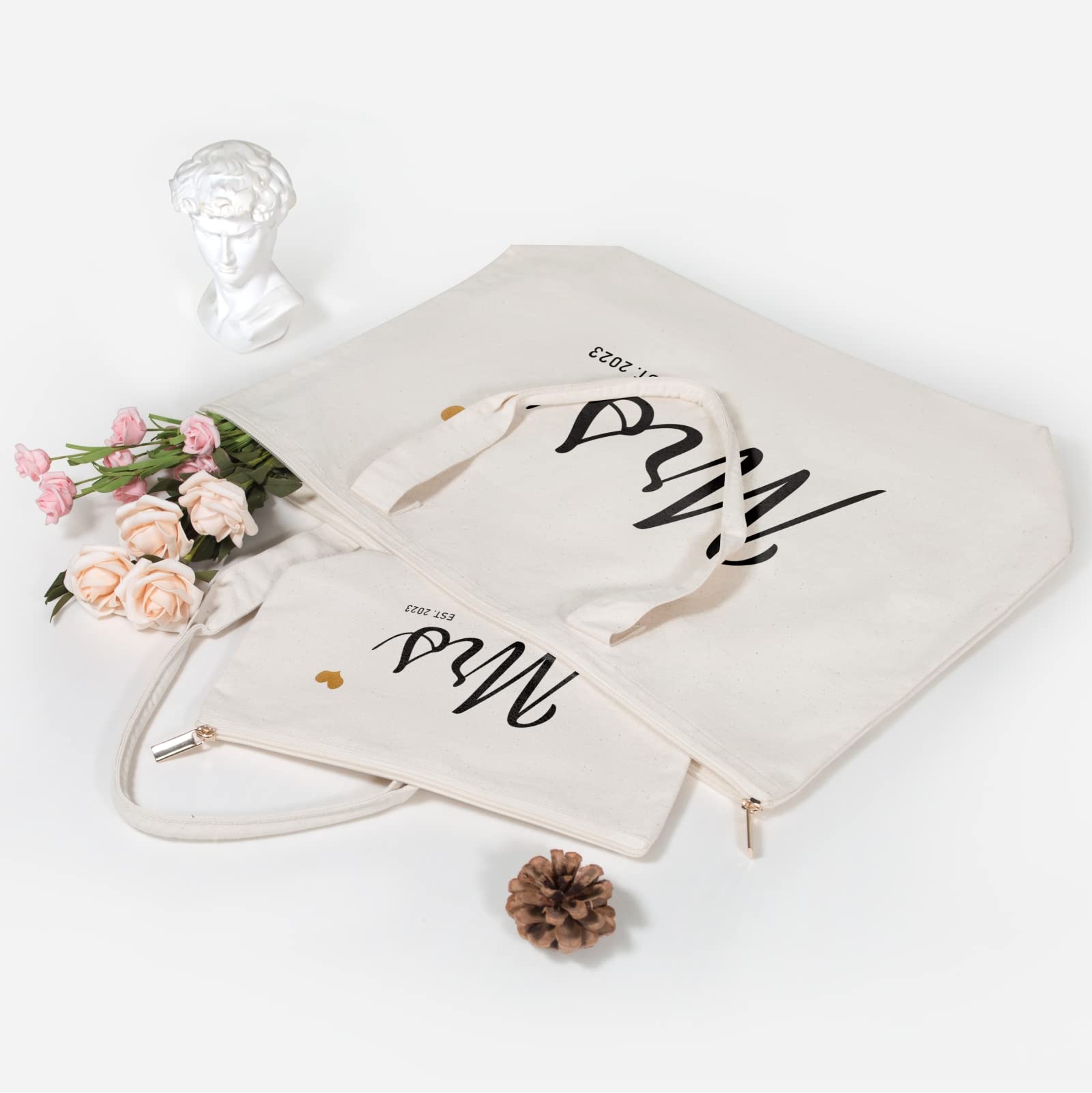 TOPDesign Future Mrs 2023 Bride Canvas Tote Bag, Bridal Shower Gifts for Bride, Engagament Wedding Shoulder Bag with Zipper