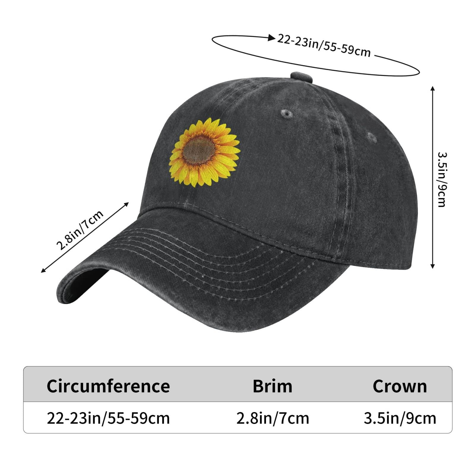 Yipaidel Women's Sunflower Hat, Adjustable Vintage Washed Baseball Cap for Dad and Mom Black