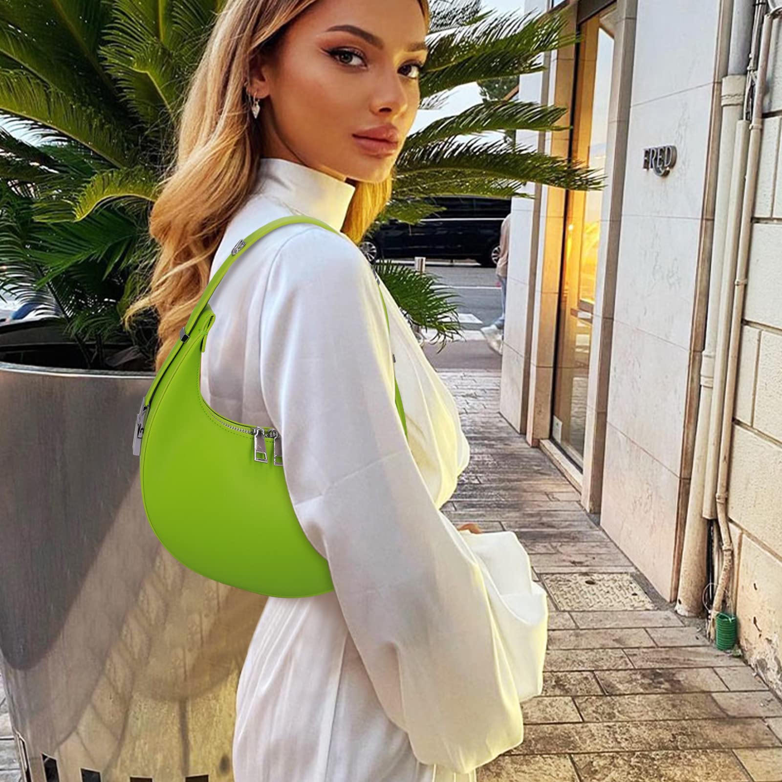Ykall Shoulder Bags Handbag for Women, Crossbody Bag Detachable Shoulder Strap Soft PU Leather Zipper Closure - Avocado Green