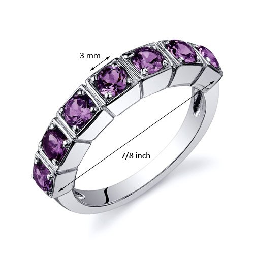 PEORA Simulated Alexandrite Half-Eternity Ring Band for Women 925 Sterling Silver, 1.75 Carats Total Round Shape, Size 6