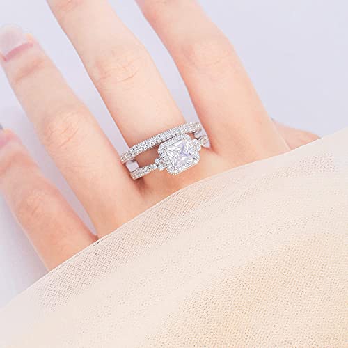 Yaresul 0.8ct Princess Cut Engagement Ring Sets 6X6mm White AAA Solitaire Cubic Zirconia Engagement Ring Set 925 Sterling Silver Wedding Ring Set for Women Size 6.5