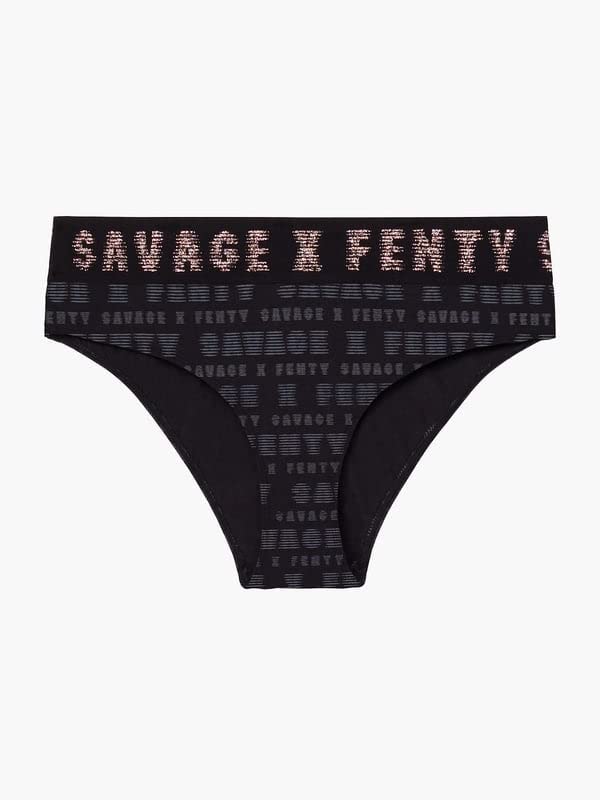 Savage X Fenty, Women's, Forever Savage High-Leg Bikini, Cotton, Moderate back coverage, Black Print, M