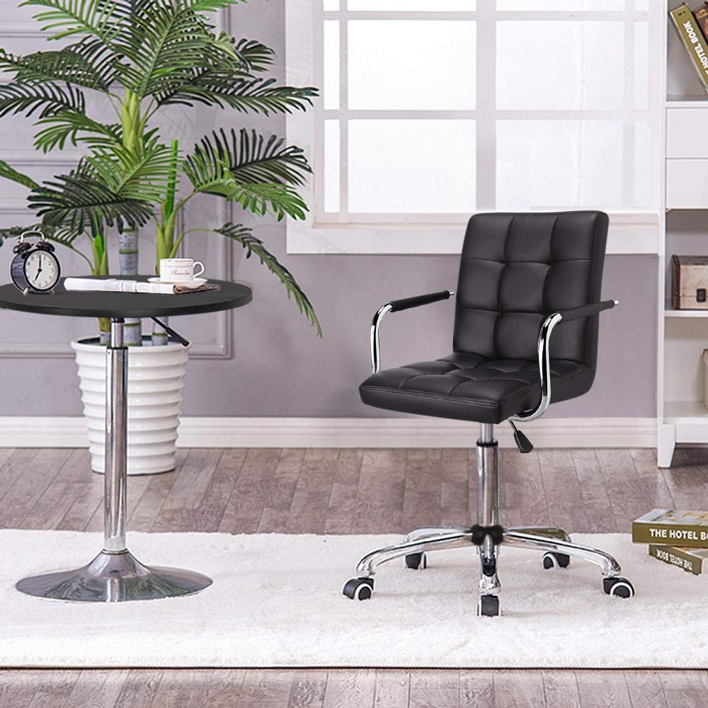 Topeakmart Home Office Chair Height Adjustable Desk Chair Mid Back PU Leather with 360° Swivel Large Seat with Wheels Black