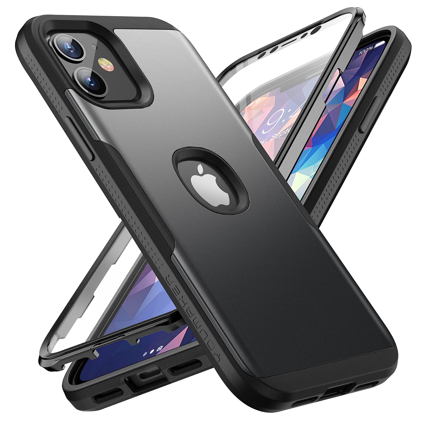 YOUMAKER Compatible with iPhone 12 & iPhone 12 Pro Case, Shockproof Case with Built-in Screen Protector Full Body Rugged Protective Heavy Duty Cover for iPhone 12/ iPhone 12 Pro 6.1 inch-Black