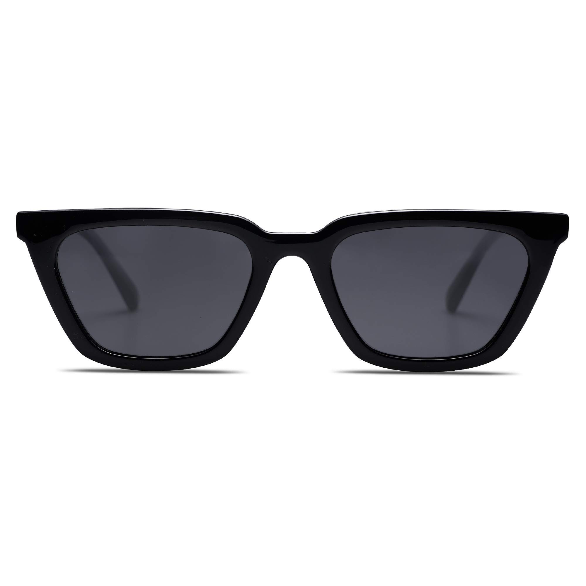 SOJOS Polarized Narrow Square Cateye Sunglasses for Women Retro Trendy Driving Glasses SJ2169 with Black Frame/Grey Lens