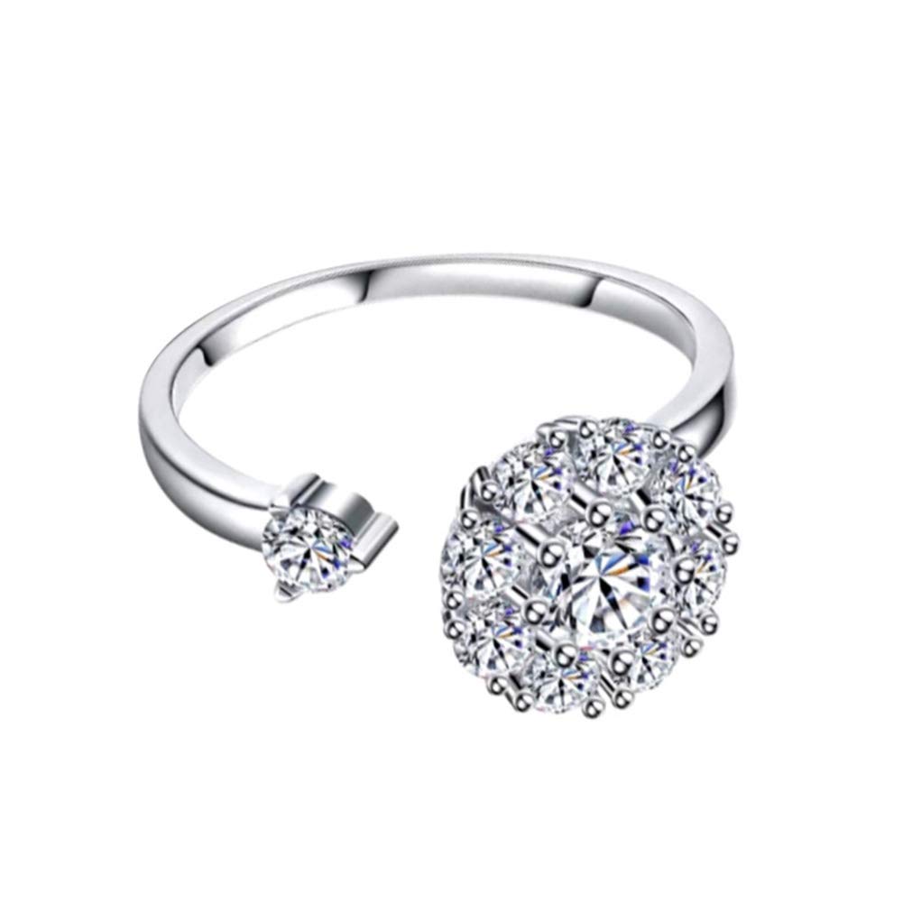 Wintefei Creative Egg Shape Zircon Inlaid Shiny Finger Ring Party Women Jewelry Gift (Silver, Adjustable)