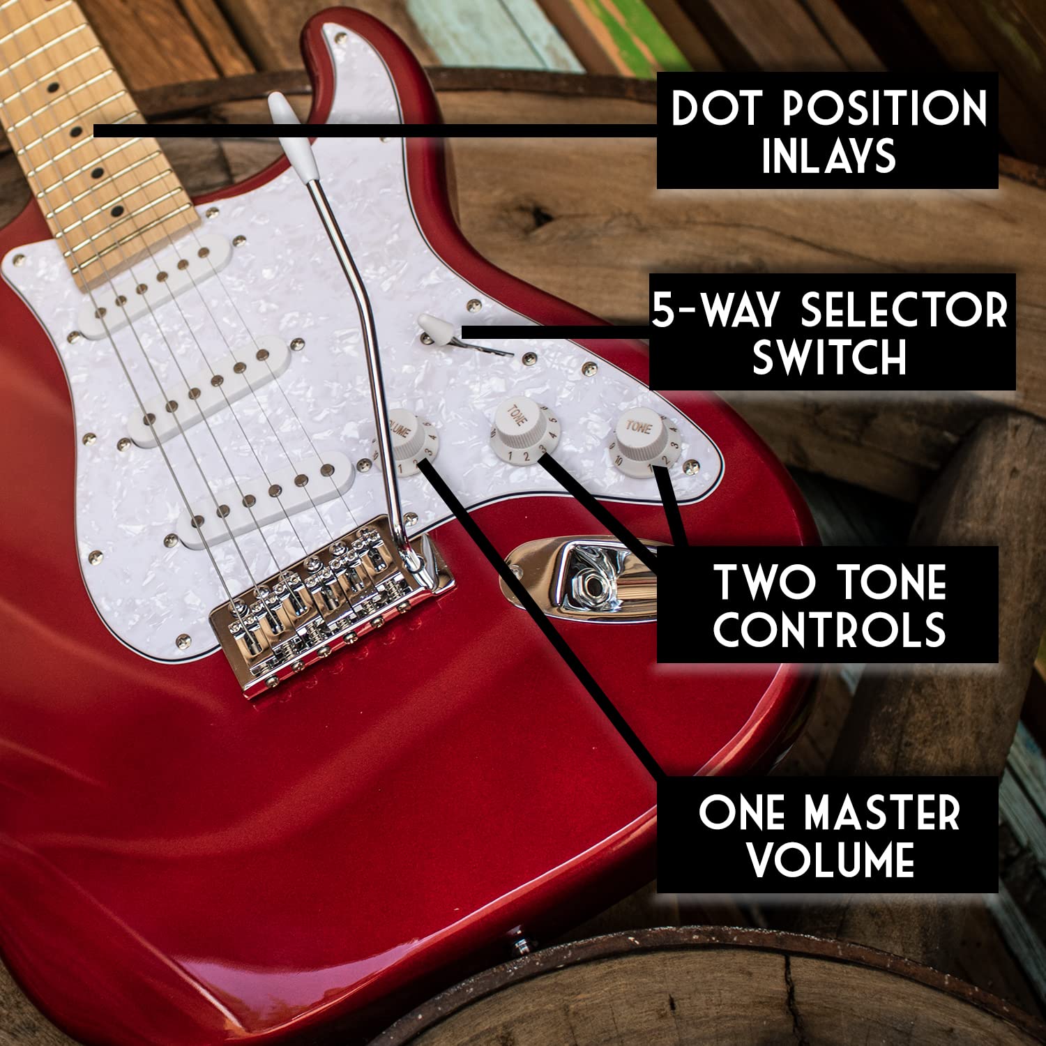 Sawtooth Left Handed ST Style Electric Guitar Candy Apple Red w/Pearl White Pickguard