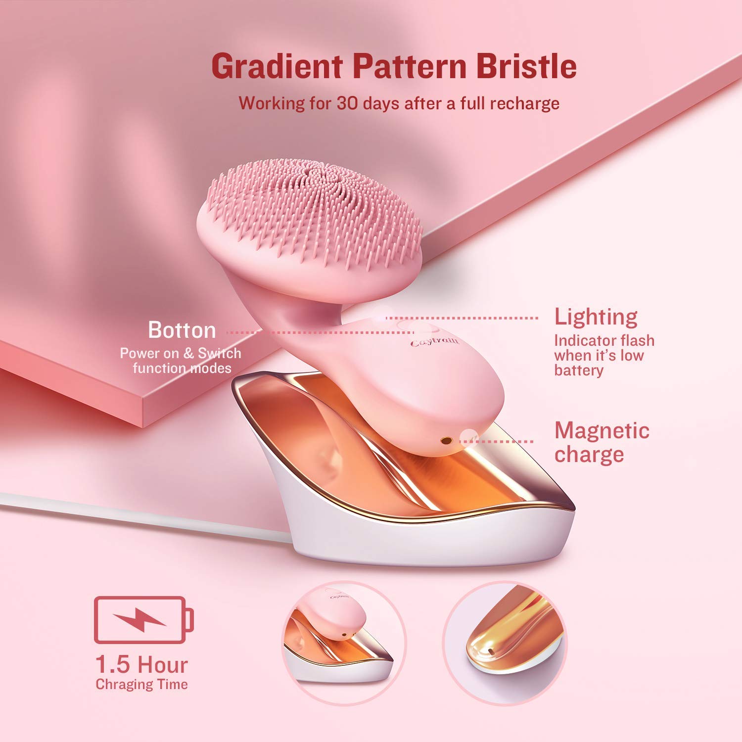 Silicone Facial Cleansing Brush,Ultrasonic Face / Body Cleanser, 4 Function Modes,Rotating Magnetic Beads,Waterproof /Rechargeable-Portable /Ergonomic Handle-Skin Rejuvenation /Cleansing
