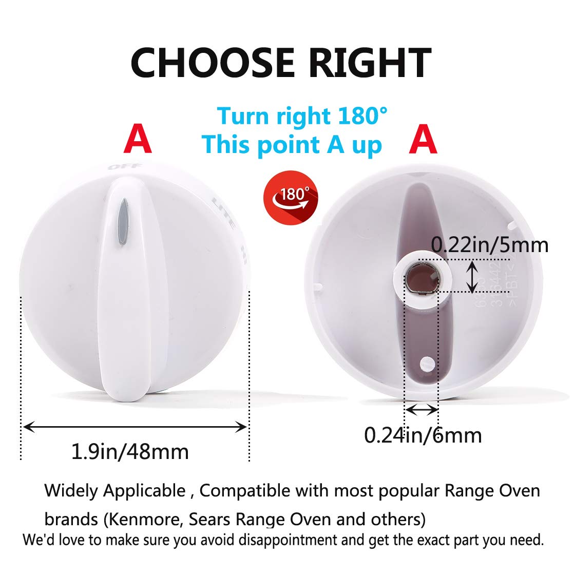 Reyhoar Range Surface Burner Knob Replacement Part 316442512 Compatible with Frigidaire & Kenmore & Sears Range Oven - Replaces PS2332410, AP4327159, FRG316442512, 1 Pcs, White