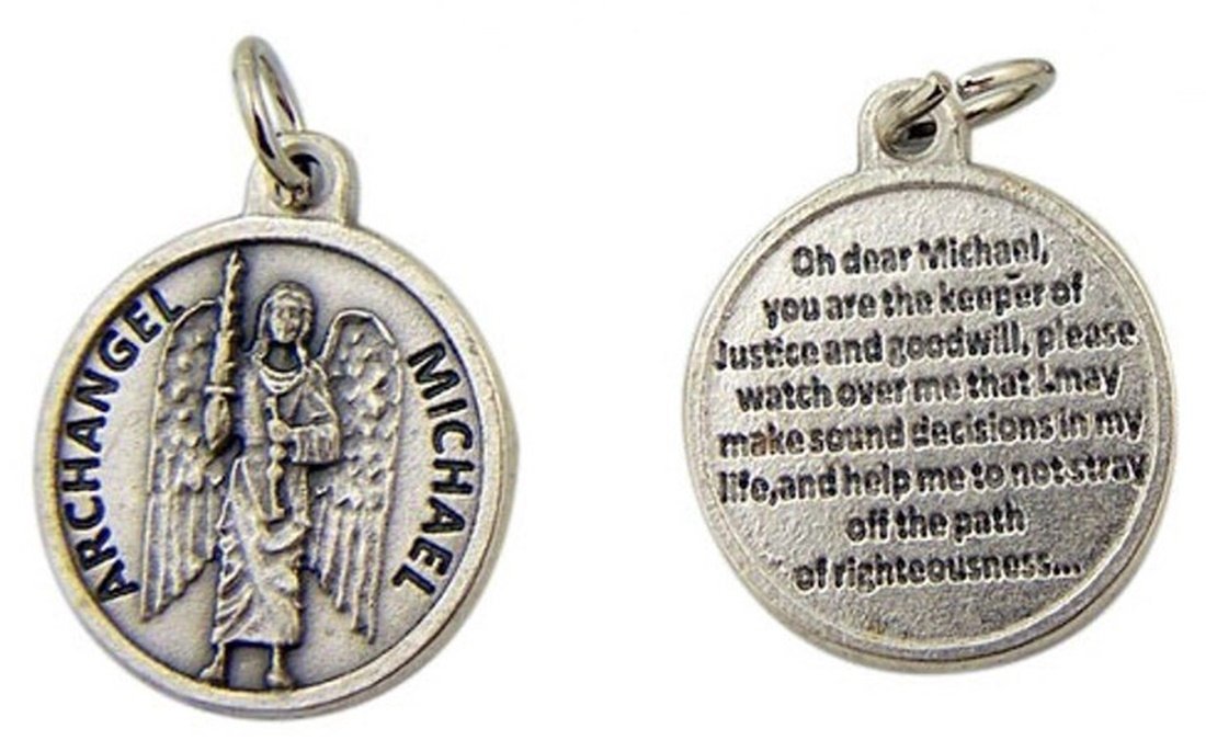Religious Gifts Archangel Saint St Michael with Prayer Protection Medal Pendant, 3/4 Inch