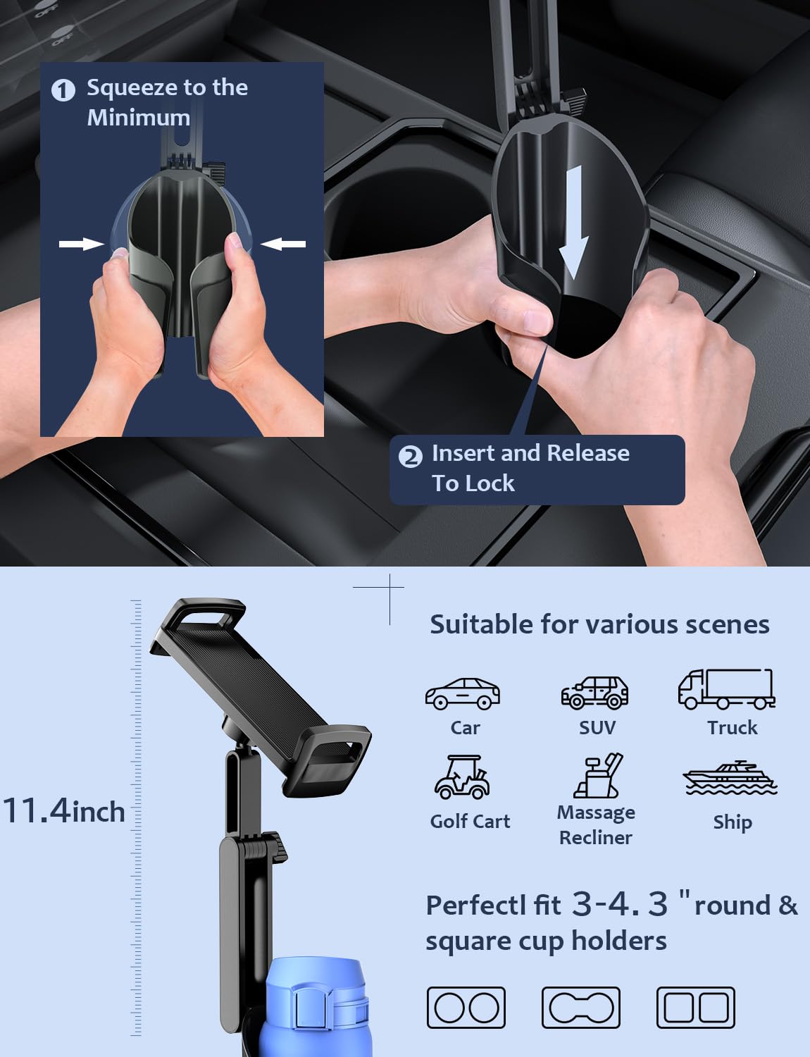 Tryone Tablet Holder Mount for Car Cup Auto CupTablets Stand Compatible withiPad Pro Air Mini | Galaxy Tab | Kindle Fire Hd | Switch Lite