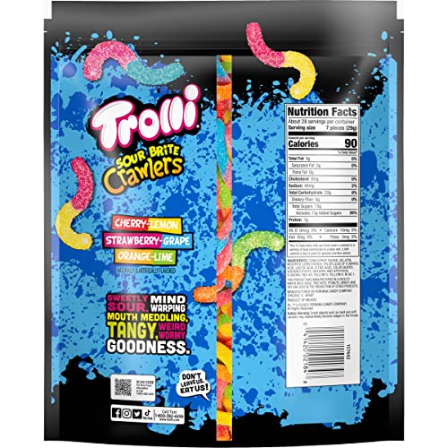 Trolli Sour Brite Crawlers Candy, Sour Gummy Worms, Springtime Easter Candy, 28.8 Ounce Resealable Bag