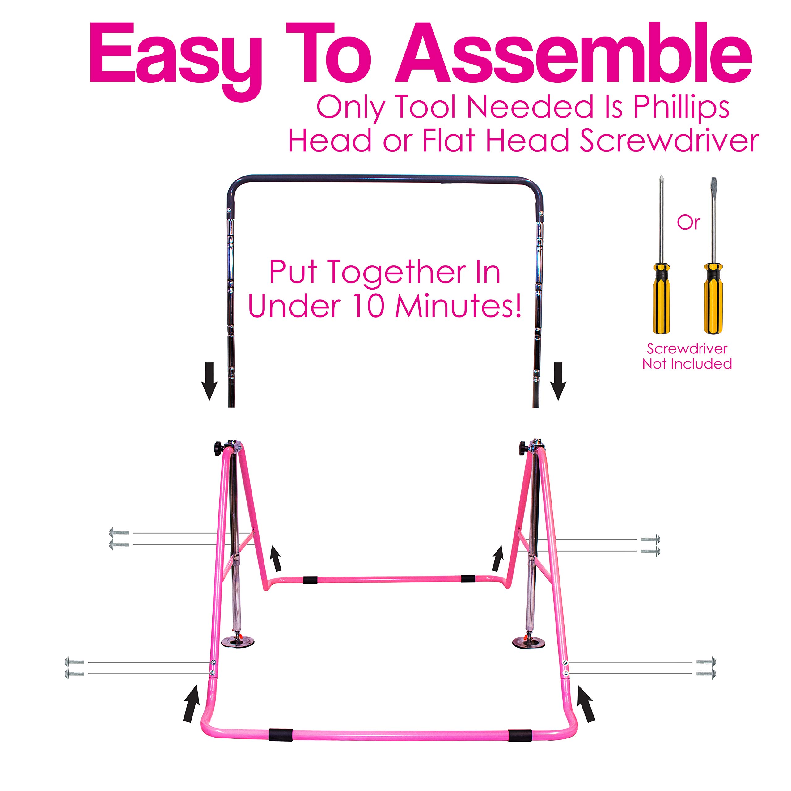 Upper Midland Products Gymnastic Bar for Girls, Adjustable Gymnastics Equipment for Home for Kids Training (Pink)