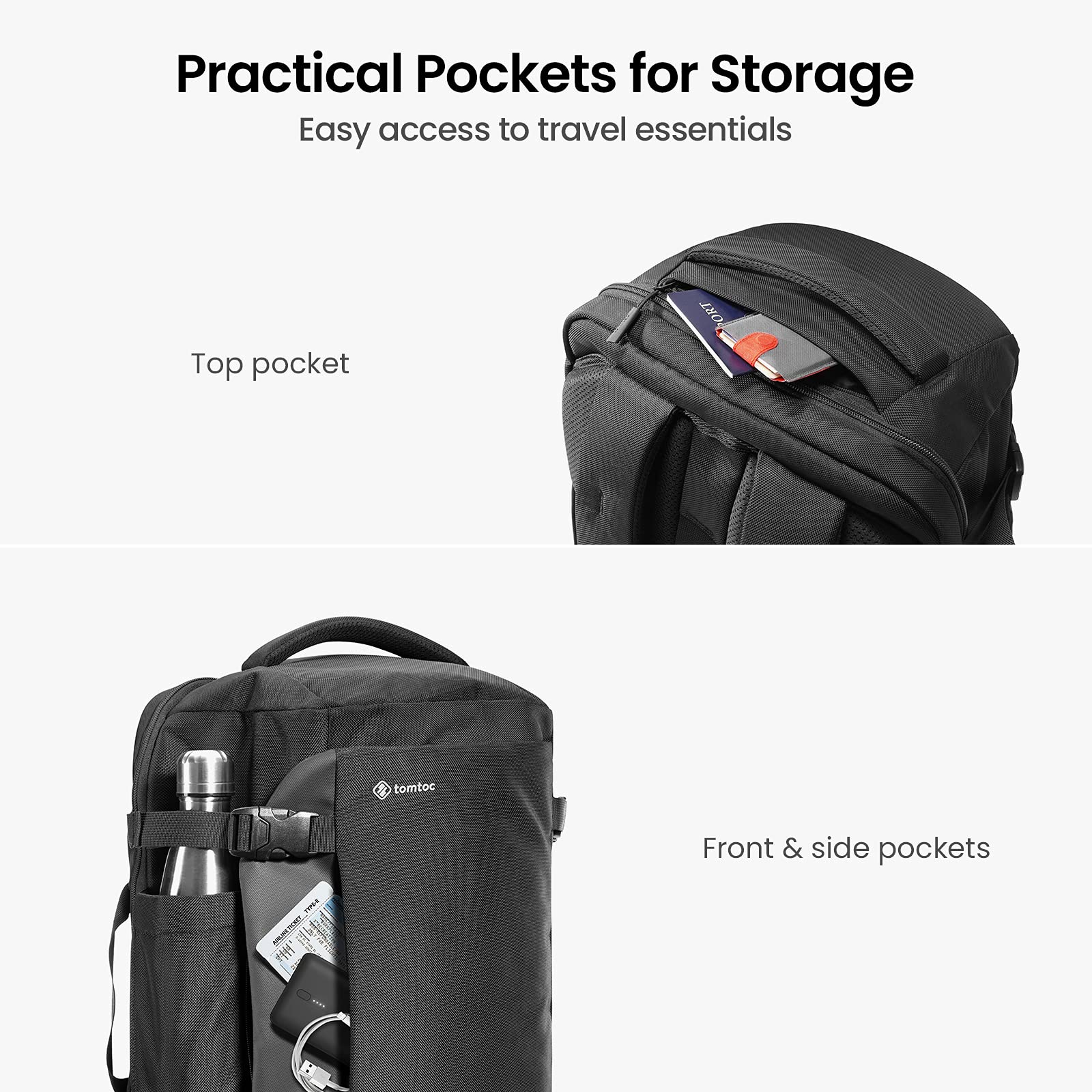 tomtoc Bundle Set - Navigator-T66 Travel Laptop Backpack 40L & Explorer-T21 Sling Bag S Black 4L(Fits 8.2-inch iPad Mini)