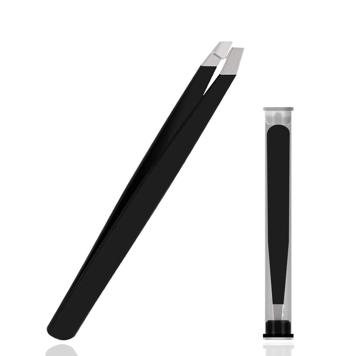 Slant Tweezers - Professional Stainless Steel Slant Tip,Precision Eyebrow Tweezers For Your Beauty(Single-Black)