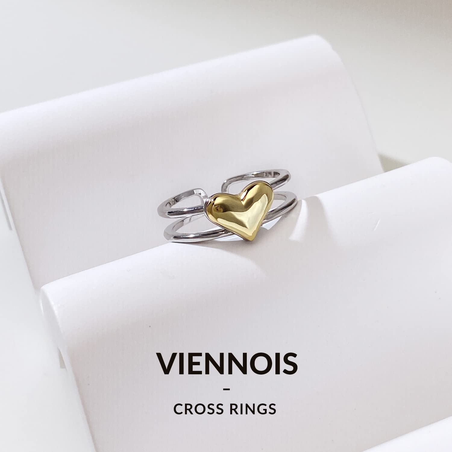 VIENNOIS Heart Shape 14k Gold Plated Copper Adjustable Open Ring for Women