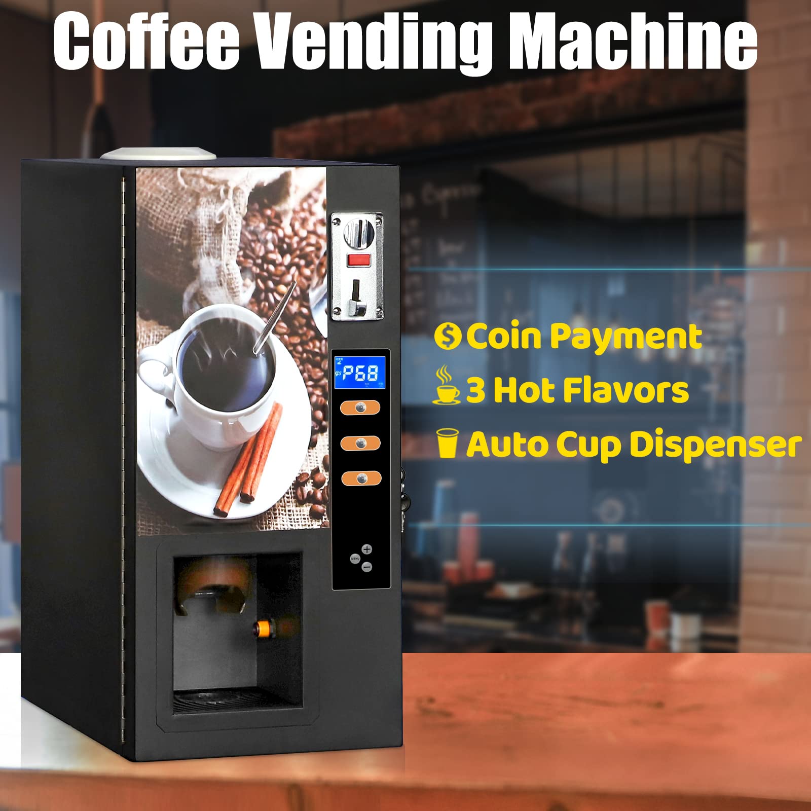 RXFSP Coffee Vending Machine, Full-Automatic Smart Commercial Coffee Maker Support 3 Flavors, Coin Payment
